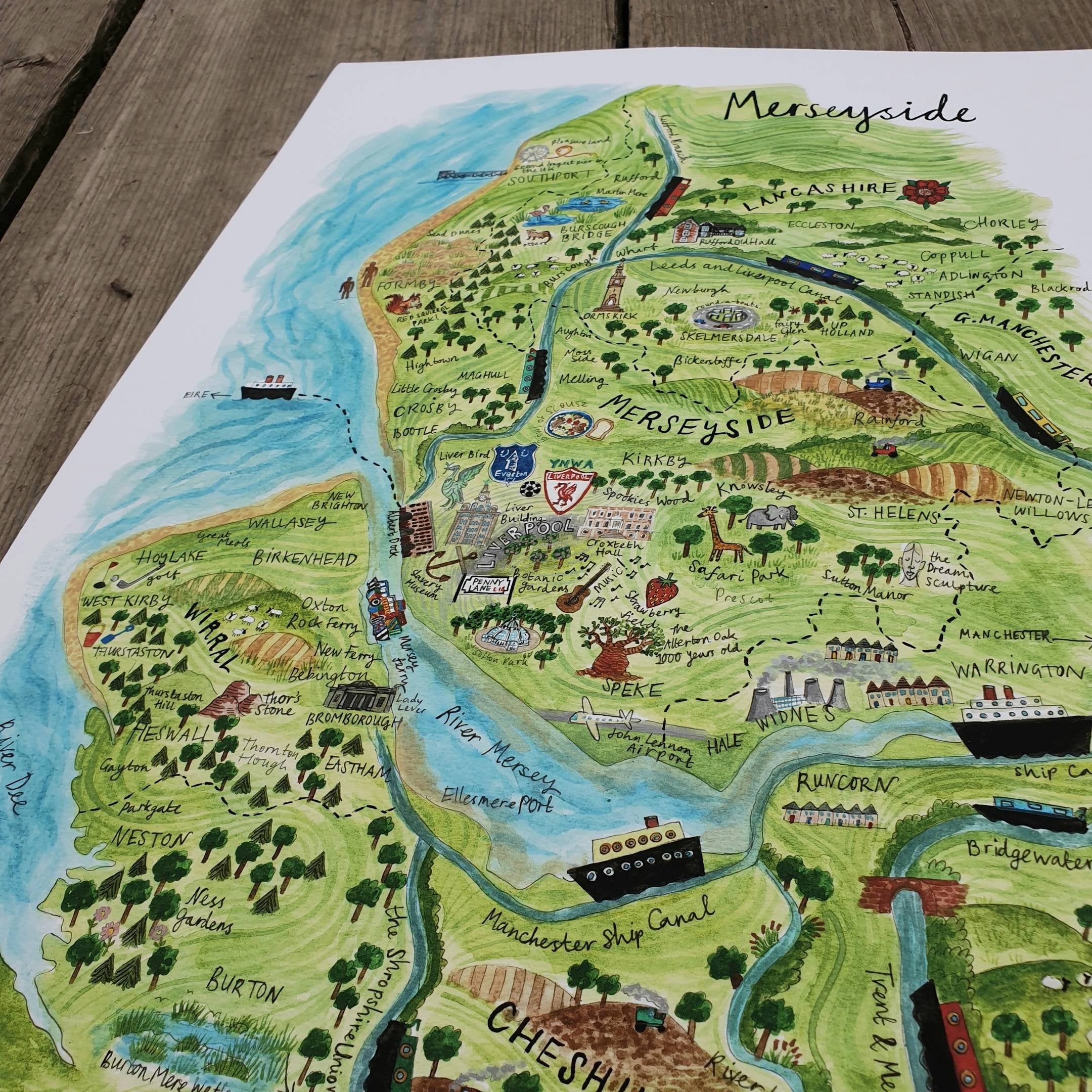 Liverpool Map Art, Illustrated Map of Merseyside, England Art Map - Etsy UK