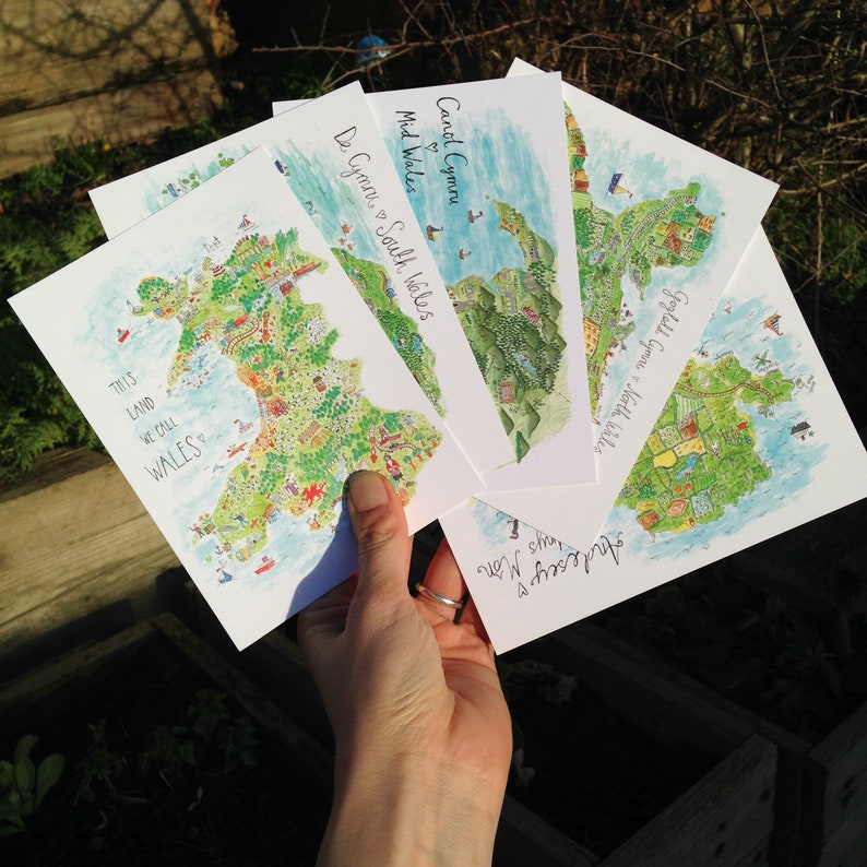 Wales Map Postcards Illustrated Map Cards Welsh Gift - Etsy