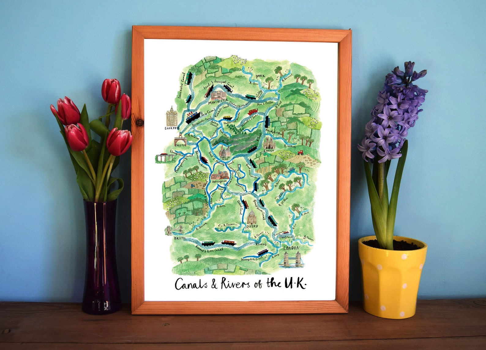 Canal and River Map Illustrated Map Print Narrowboat Gift | Etsy