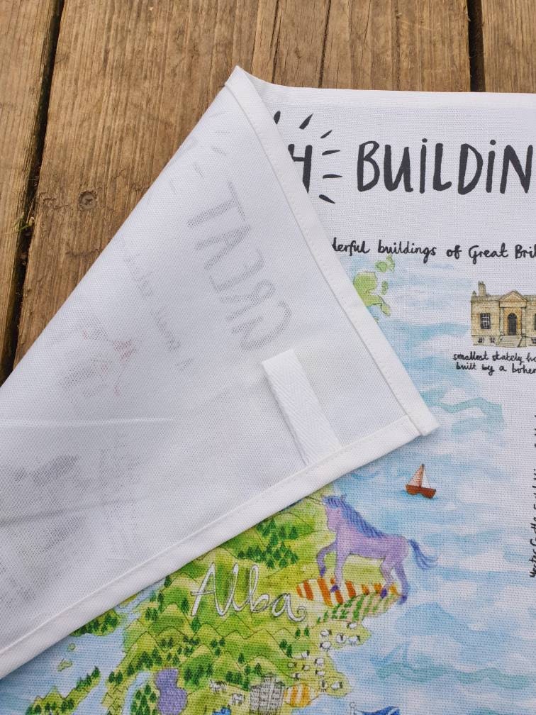 Illustrated Map Tea Towel UK Map Art Tea Towel Architecture | Etsy