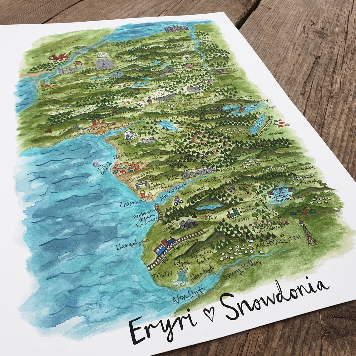Map of Snowdonia North Wales Art Illustrated Map Print - Etsy