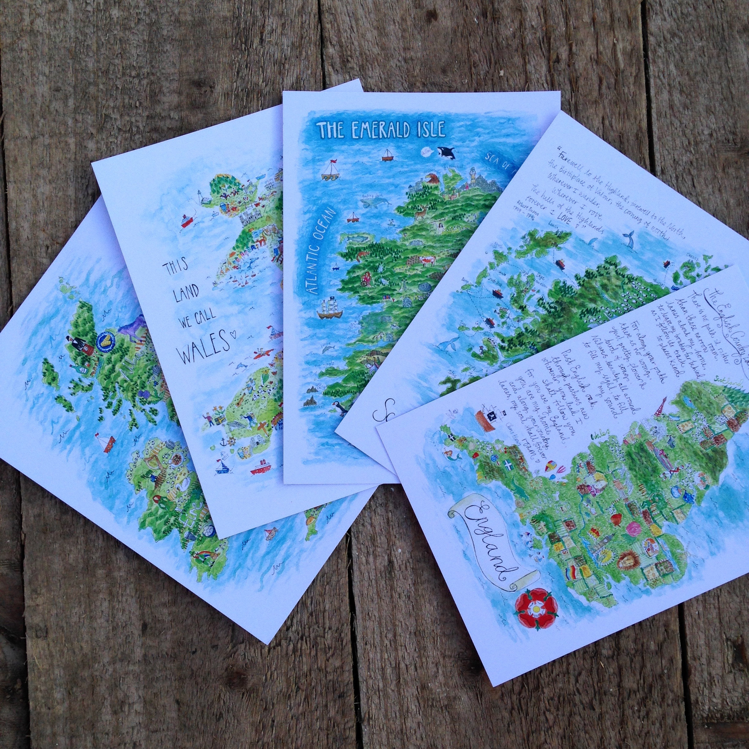 Illustrated Map Postcards UK and Ireland Postcard | Etsy
