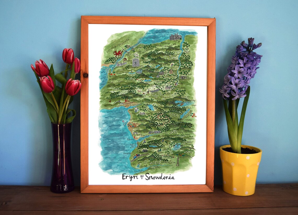 Map of Snowdonia North Wales Art Illustrated Map Print - Etsy
