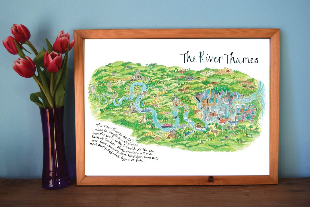 Illustrated Map of the River Thames, Map Illustration, Map Art, the ...