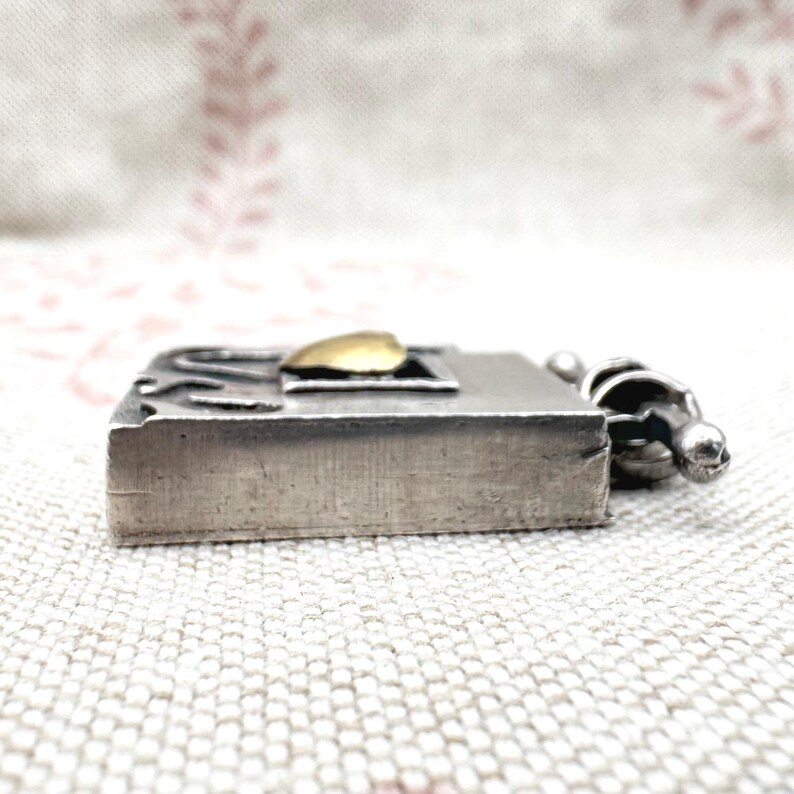 Vintage Artisan Silver Pendant With Brass Heart | Abstract Textured ...