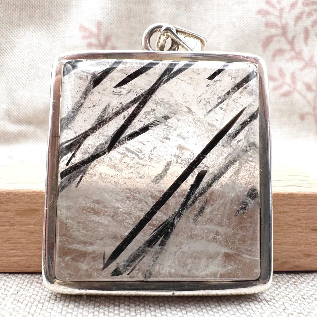Vintage Black Rutilated Quartz Pendant | Large Sterling Silver Quartz ...