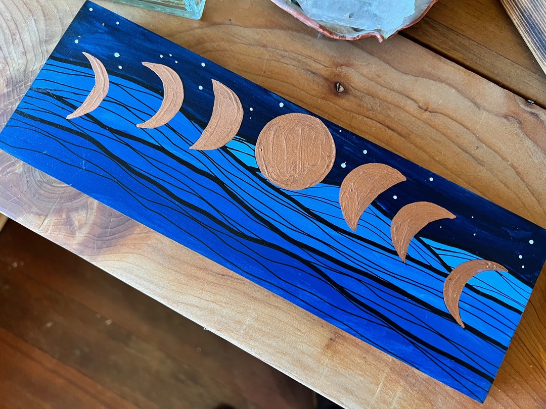 Original Painting- Blue Moon Phase Landscape - Etsy