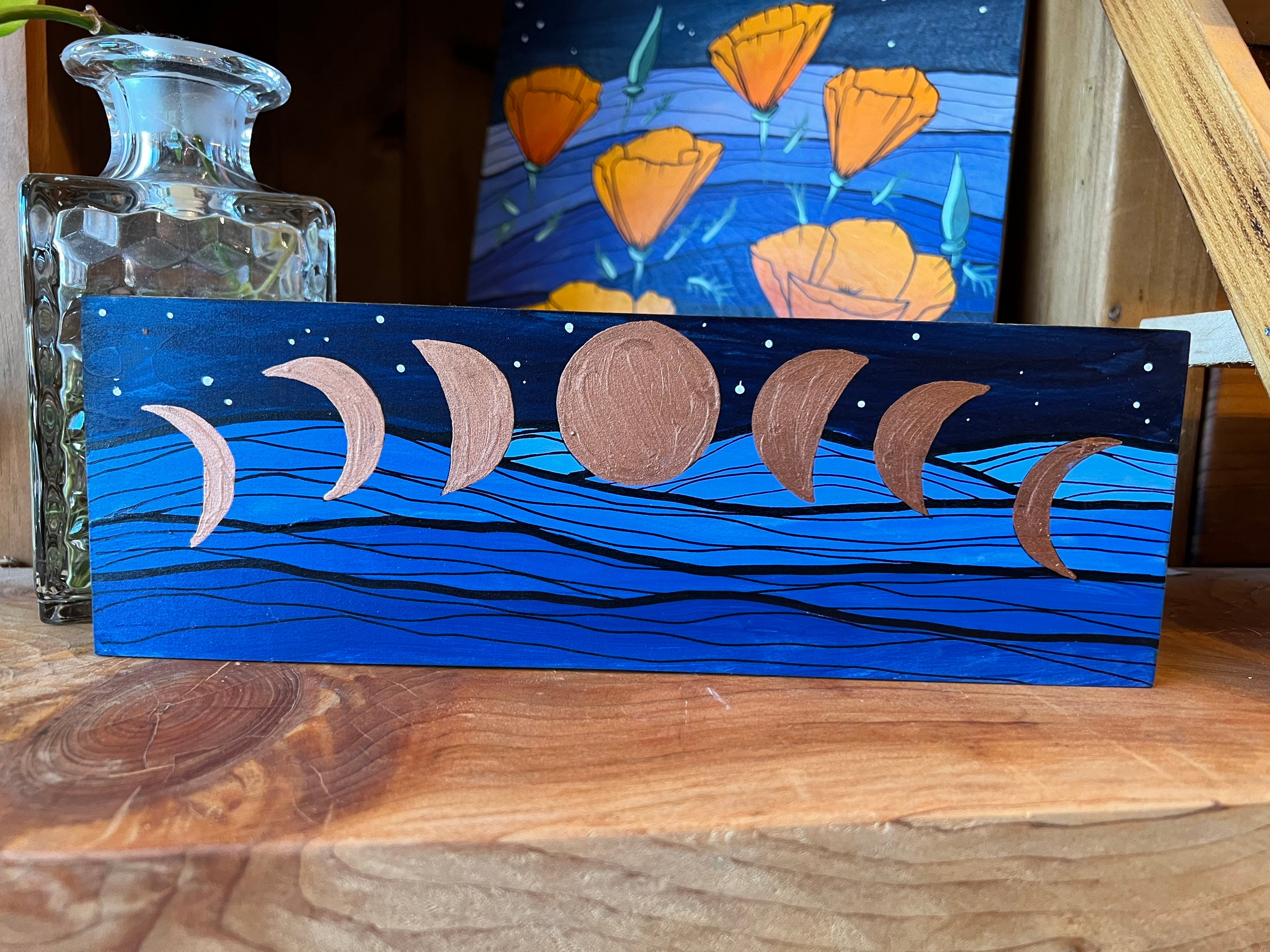 Original Painting Blue Moon Phase Landscape - Etsy