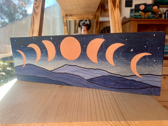 Original Painting Blue Moon Phase Landscape | Etsy