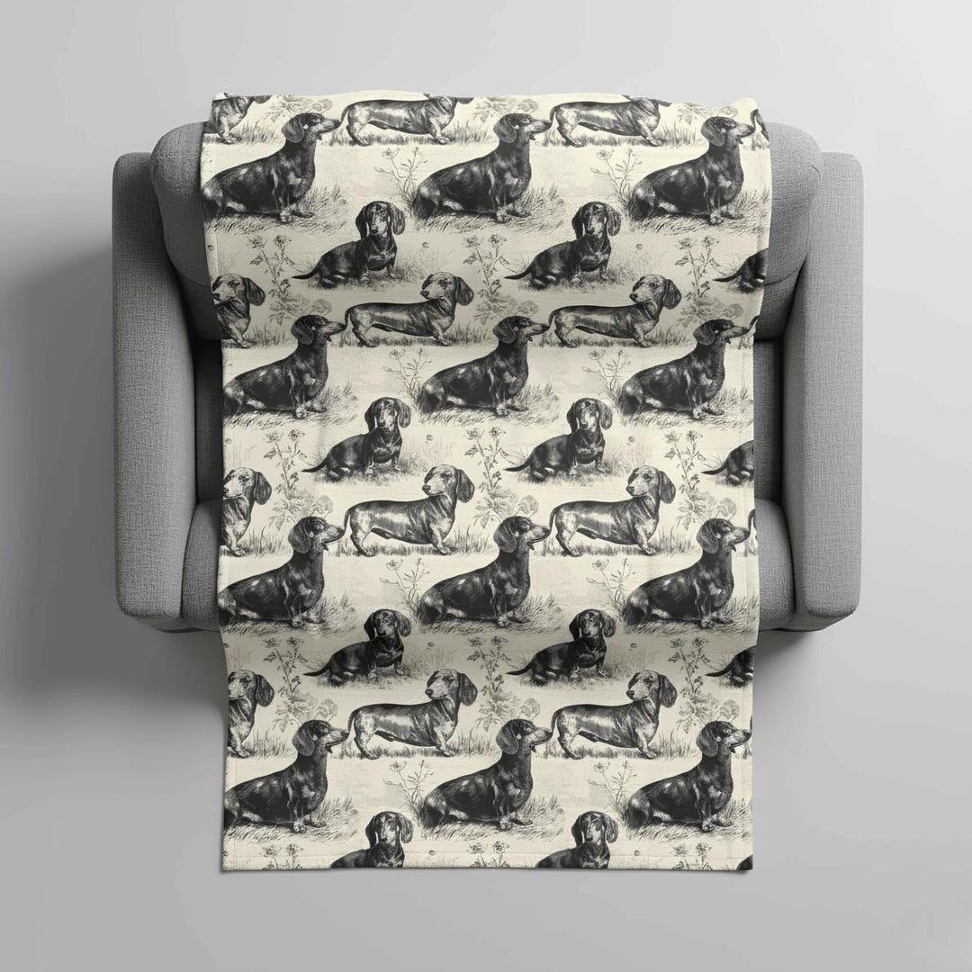 Vintage Dachshund Blanket: Black White Dog Print Throw, Farmhouse Decor ...