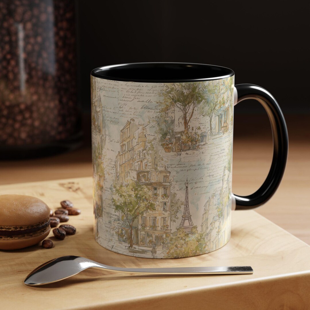 Paris Watercolor Mug: Eiffel Tower Coffee Cup, French City Scene (11 oz ...