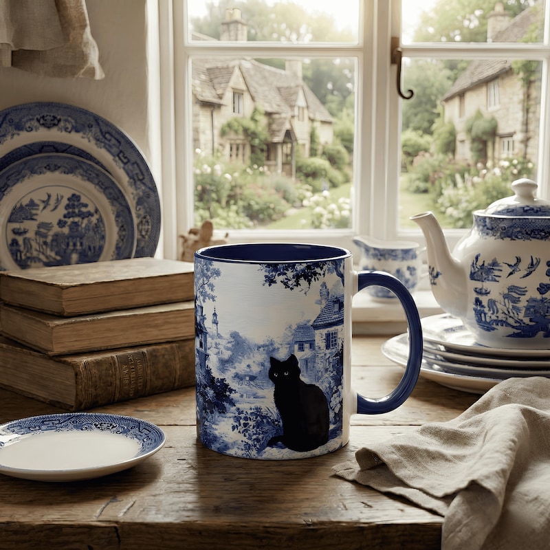 Chinoiserie Blue Cat Mugs - Etsy