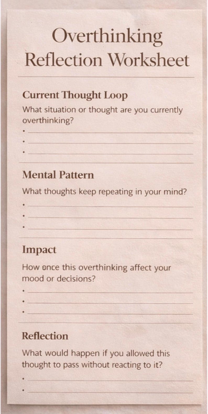 Overthinking Reflection Worksheet - Etsy