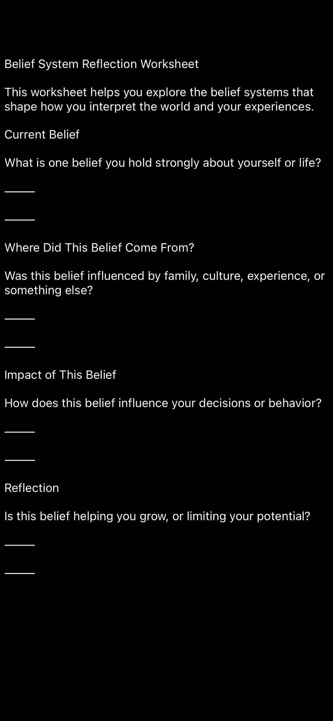Belief System Reflection Worksheet - Etsy