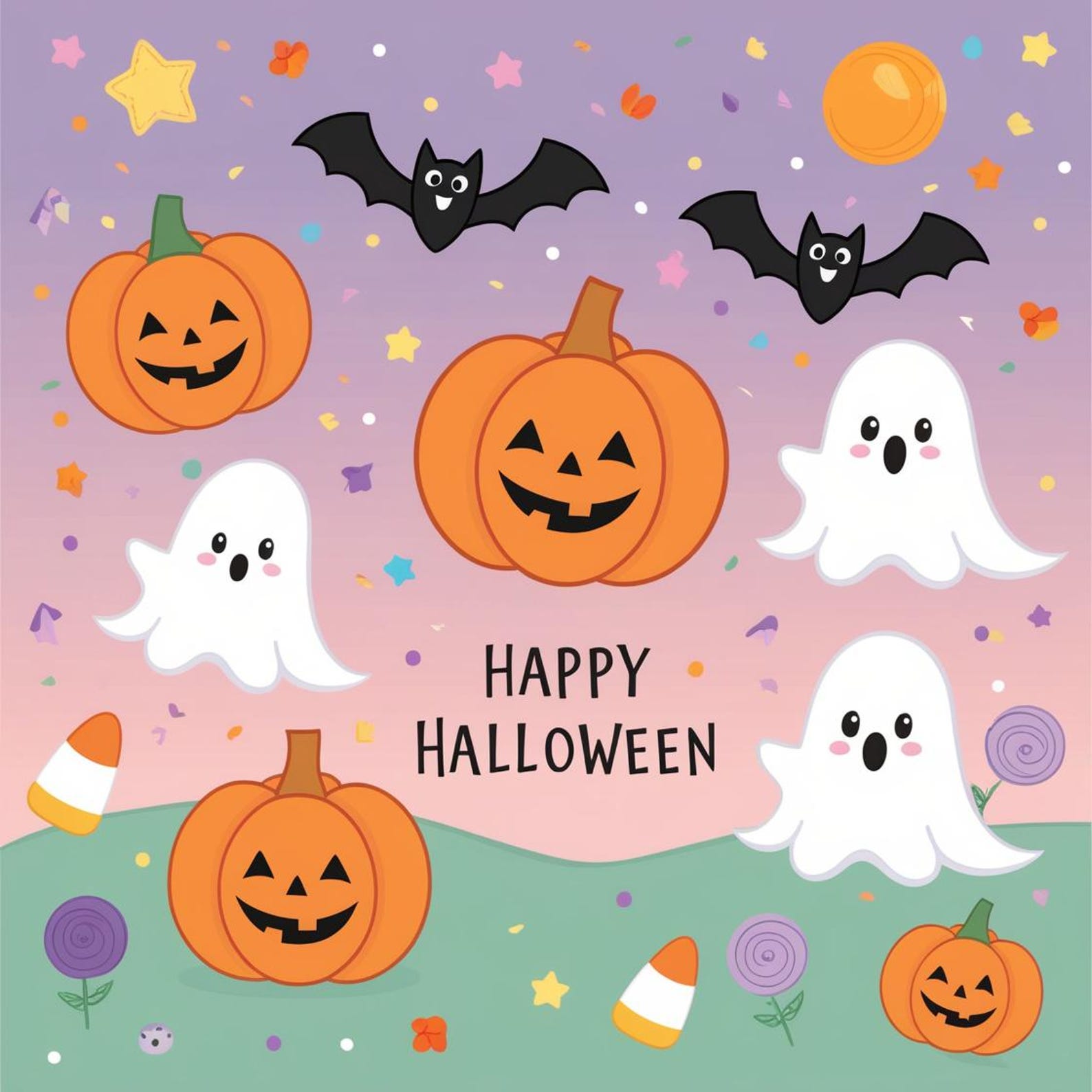 Cute Halloween Card – Digital Download, Printable Ghost & Pumpkin ...