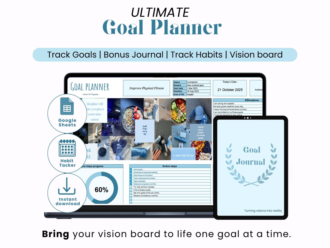 Goal Planner Template: Google Sheets Goal Tracker With Bonus Goal ...