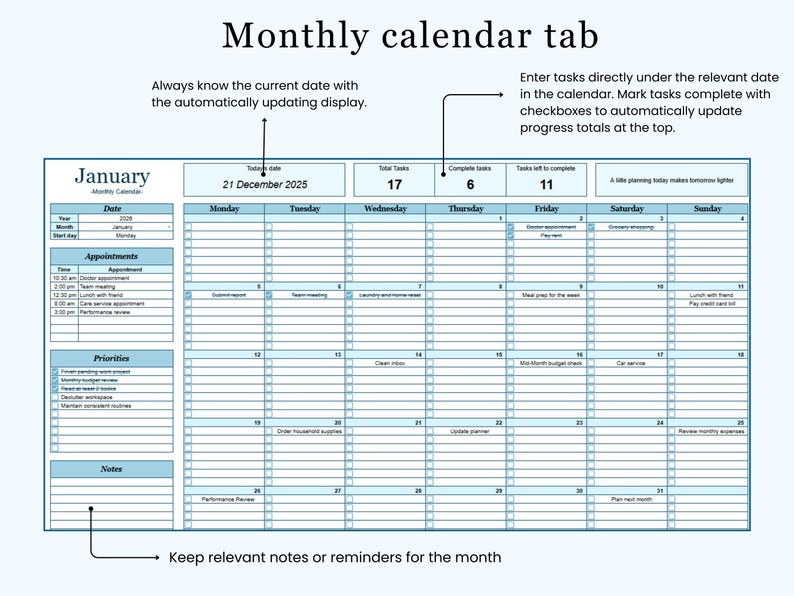 Yearly and Monthly Calendar: Task Tracker, Monthly to Do List ...