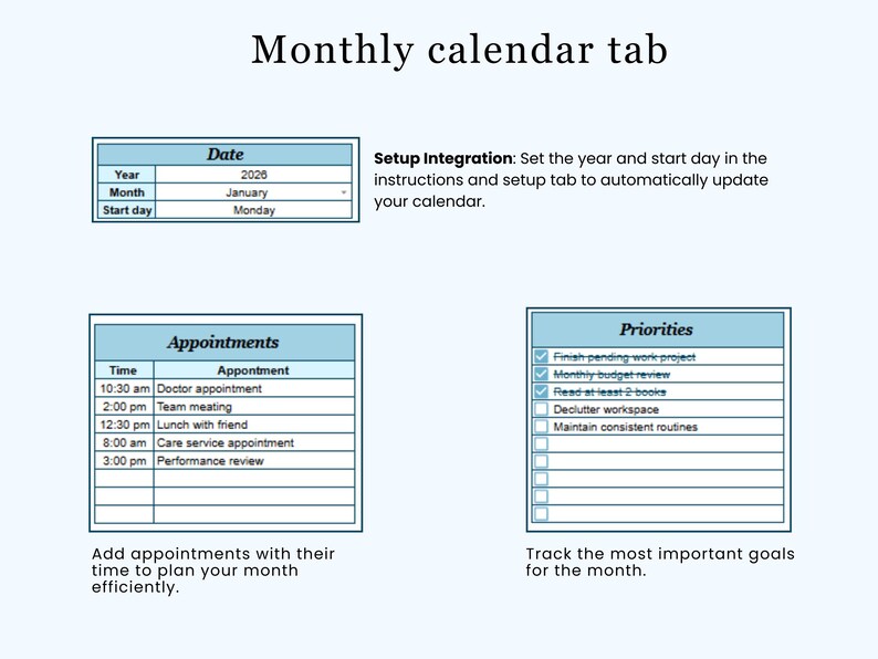 Yearly and Monthly Calendar: Task Tracker, Monthly to Do List ...