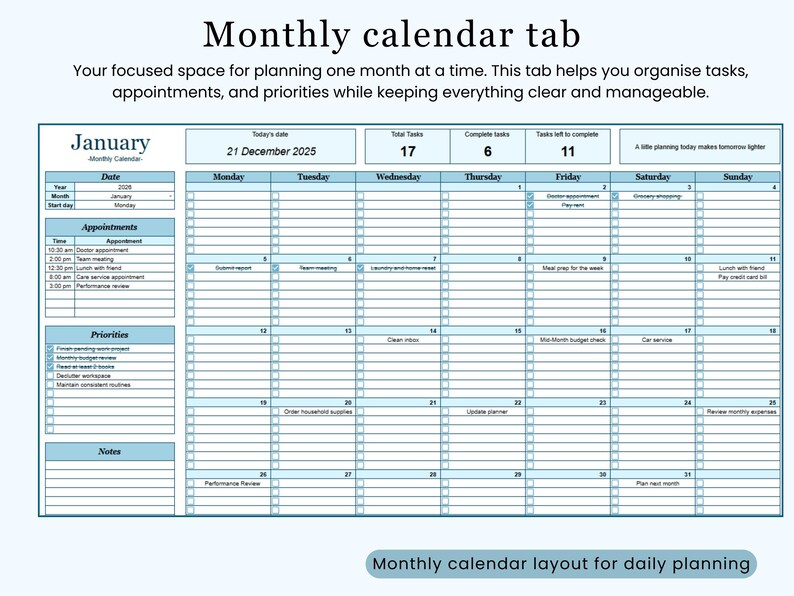 Yearly and Monthly Calendar: Task Tracker, Monthly to Do List ...