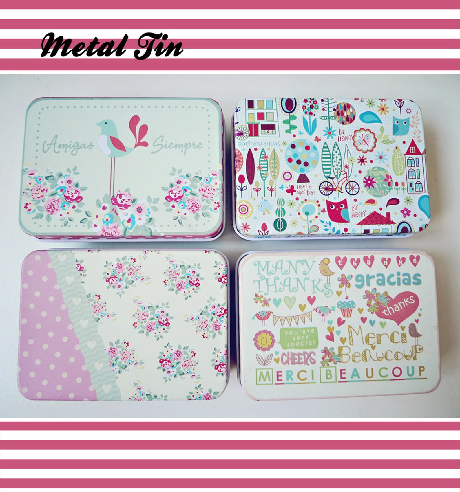 Cute Storage Box/ Tin Box/ Make up Case/ Candy Box/ Case/ Wedding Gift ...