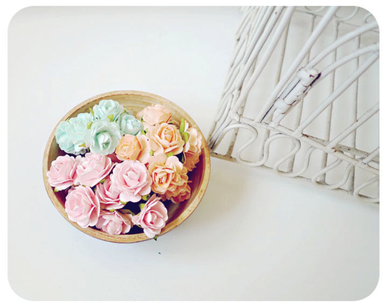 Millinery Flowers Heartshape Buds Paper Flower Mixed Pink, Aqua and ...