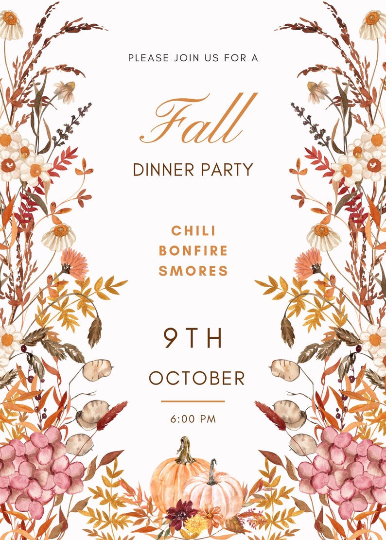 Fall Autumn Dinner Party Invitations - Etsy