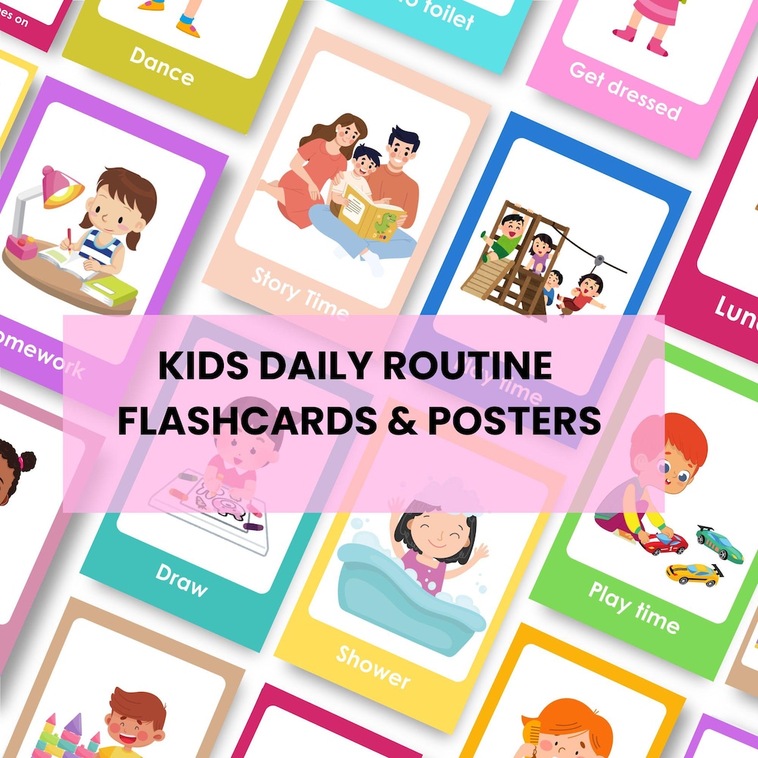 Kids Daily Routine Flashcards & Poster Printable Visual Schedule for ...