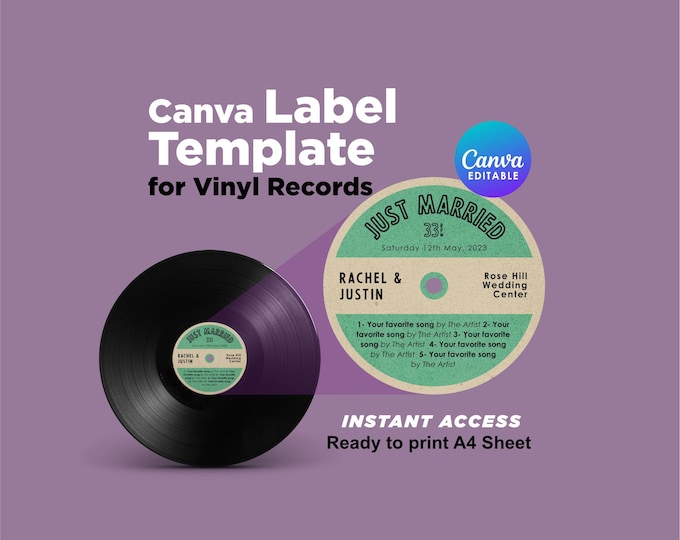 Vintage Vinyl Record Label Template: Editable Wedding LP Design ...