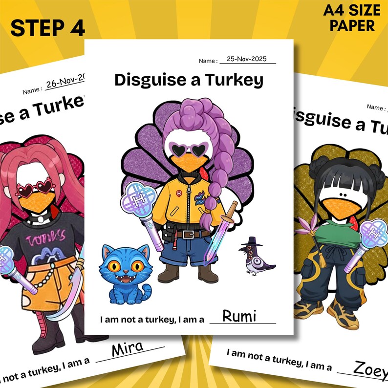 KPOP Rumi Mira Zoey Turkey Disguise, Huntrix Turkey Disguise , A4 Size ...