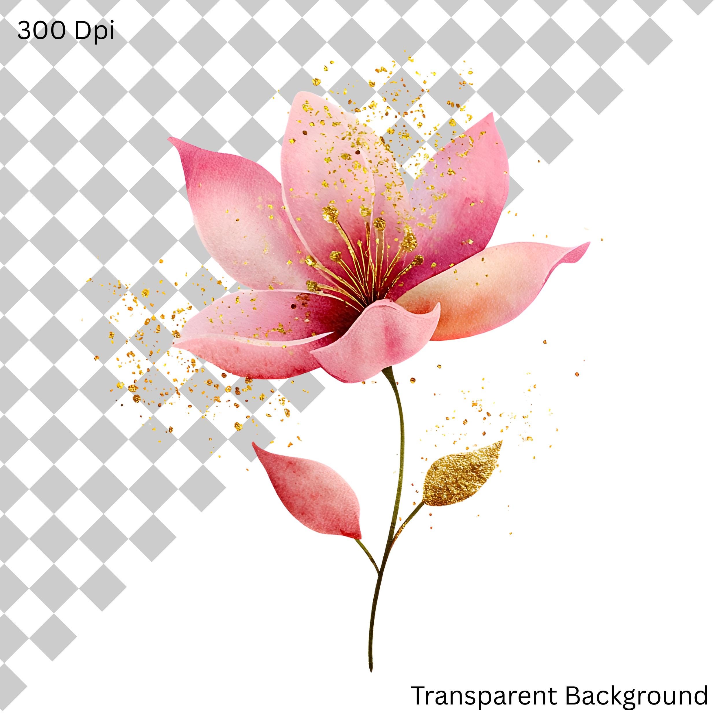24 Abstract Flowers Clipart, Pink Gold Flower, Flowers Print, Printable ...