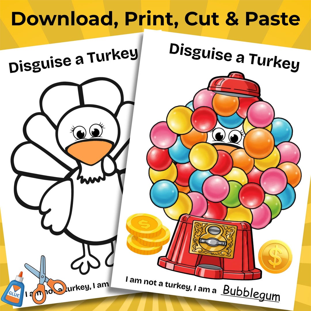Disguise a Turkey, Turkey in Disguise Bubblegum Printable,thanksgiving ...