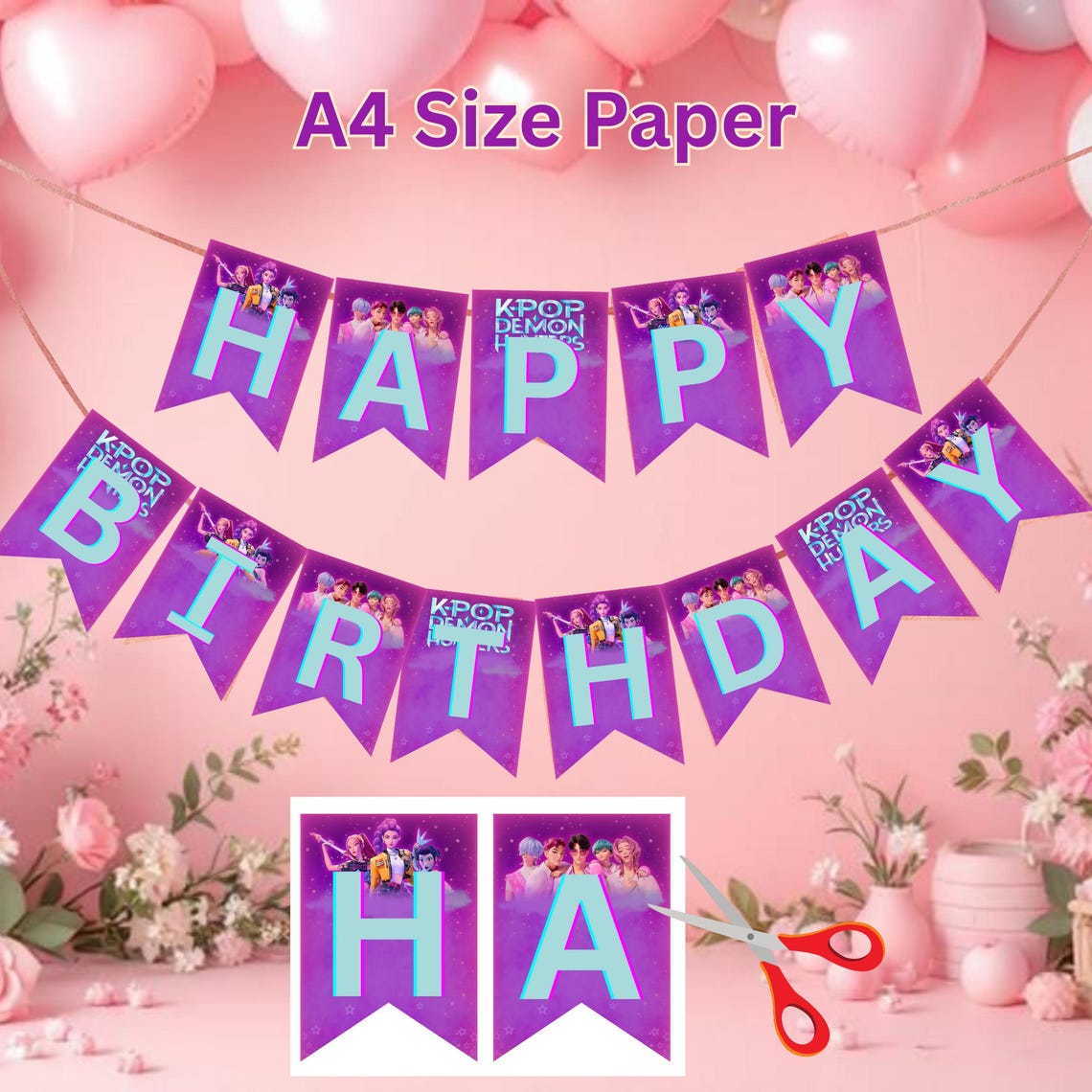 K-pop Demon Hunter Birthday Banner, Printable Party Decoration, Instant ...
