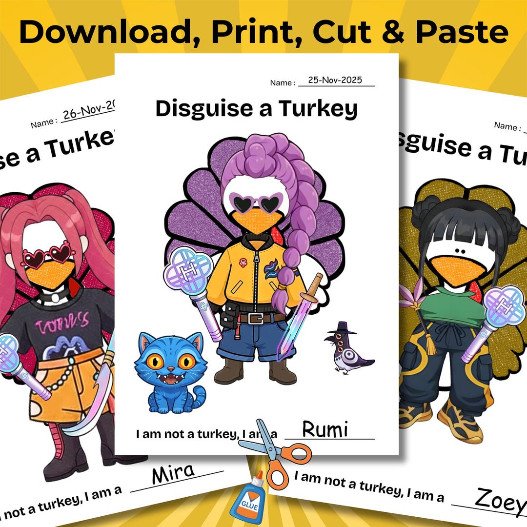 KPOP Rumi Mira Zoey Turkey Disguise, Huntrix Turkey Disguise , A4 Size ...