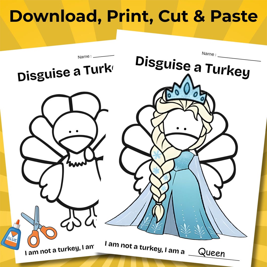 Disguise a Turkey-queen, Turkey Disguise Craft Project PNG & PDF, Queen ...