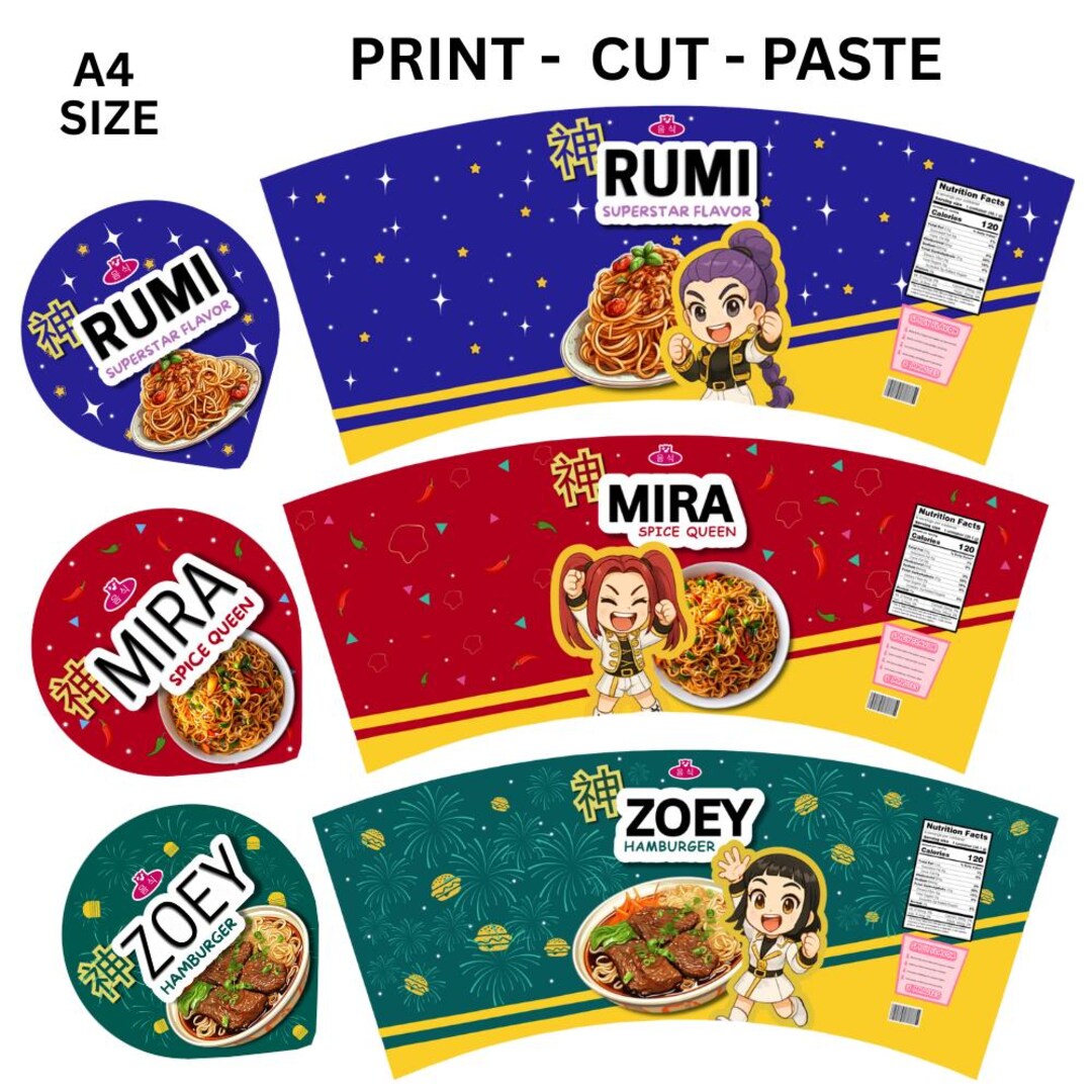 Kpop Chibi Cup Noodle Labels Printable, Rumi's Ramyeon, Zoey's, Mira's ...