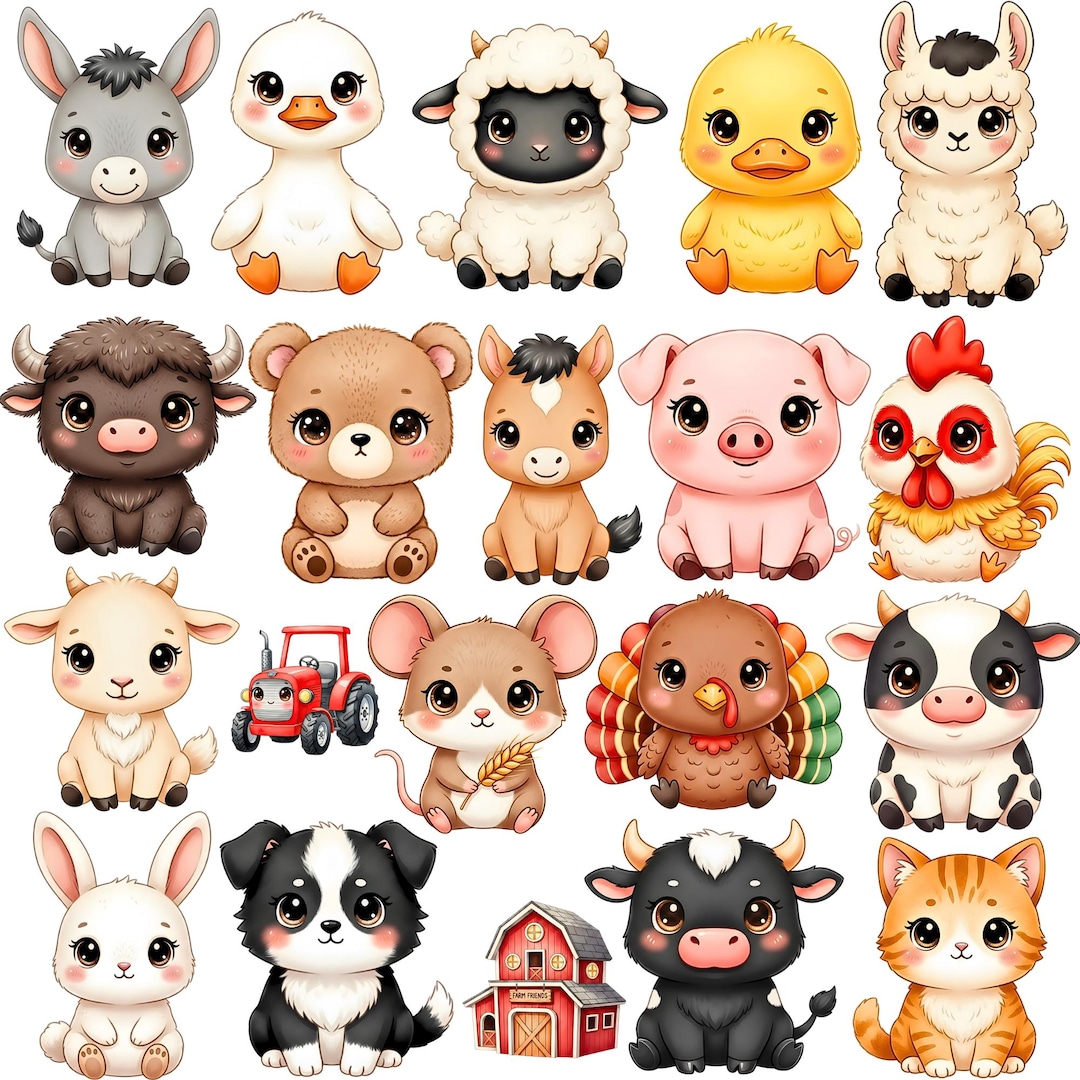 Watercolor Farm Animal Clipart Set, Nursery Decor (20 PNG), for ...