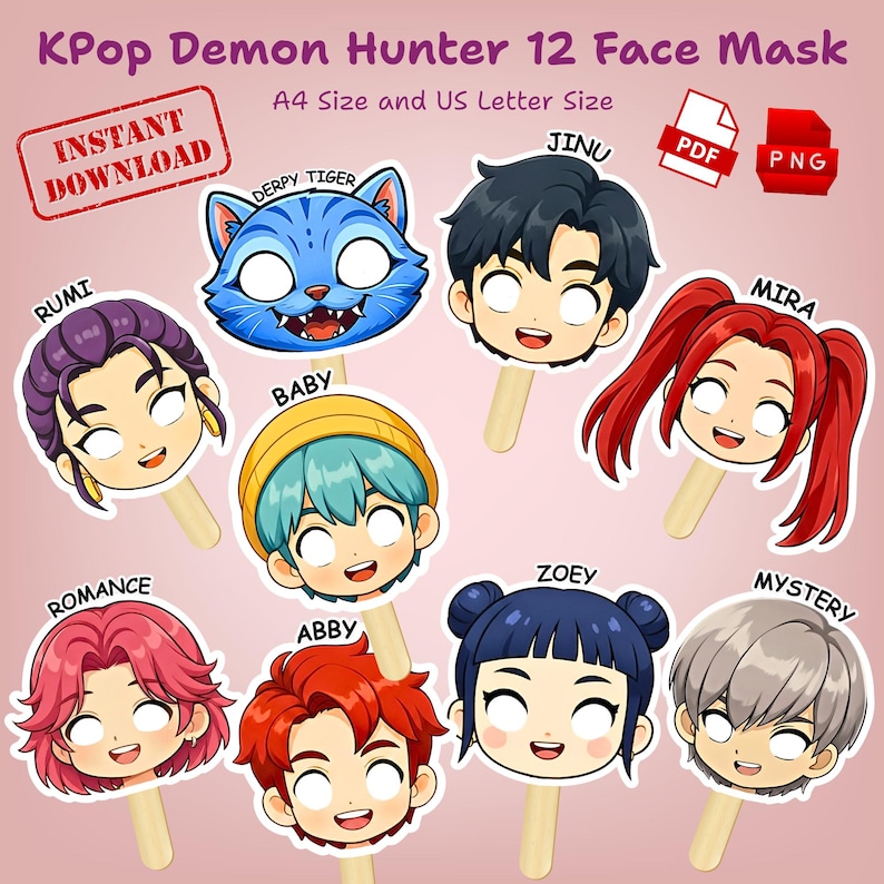 Kpop Demon Hunters Party Masks, Anime Photo Booth Props (digital ...