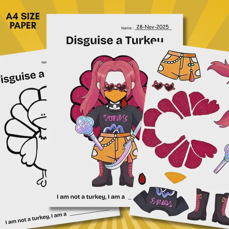 KPOP Rumi Mira Zoey Turkey Disguise, Huntrix Turkey Disguise , A4 Size ...