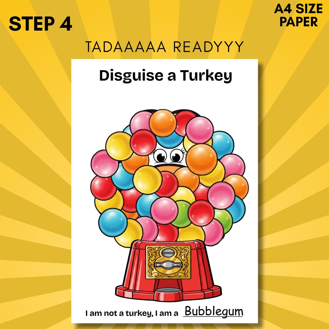 Disguise a Turkey, Turkey in Disguise Bubblegum Printable,thanksgiving ...