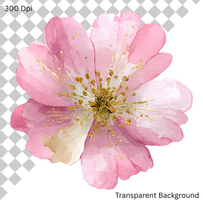 24 Abstract Flowers Clipart, Pink Gold Flower, Flowers Print, Printable ...