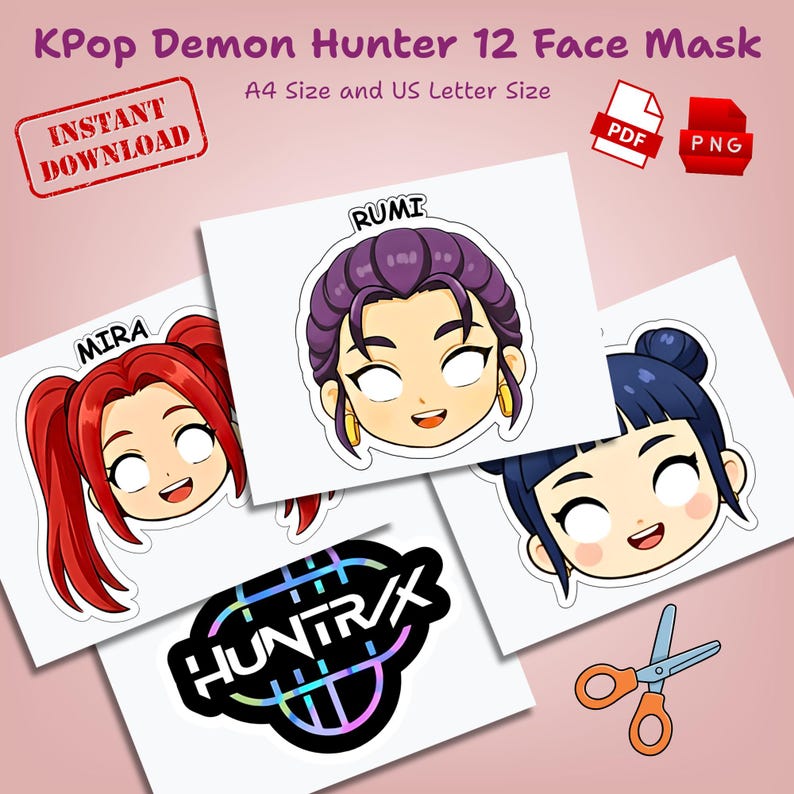 Kpop Demon Hunters Party Masks, Anime Photo Booth Props (digital ...