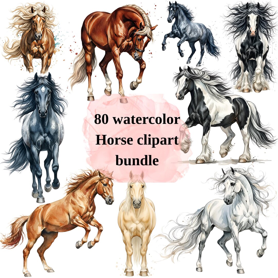 80 Watercolor Horse Clipart Bundle PNG Farm Animal Clipart Farm Horse ...