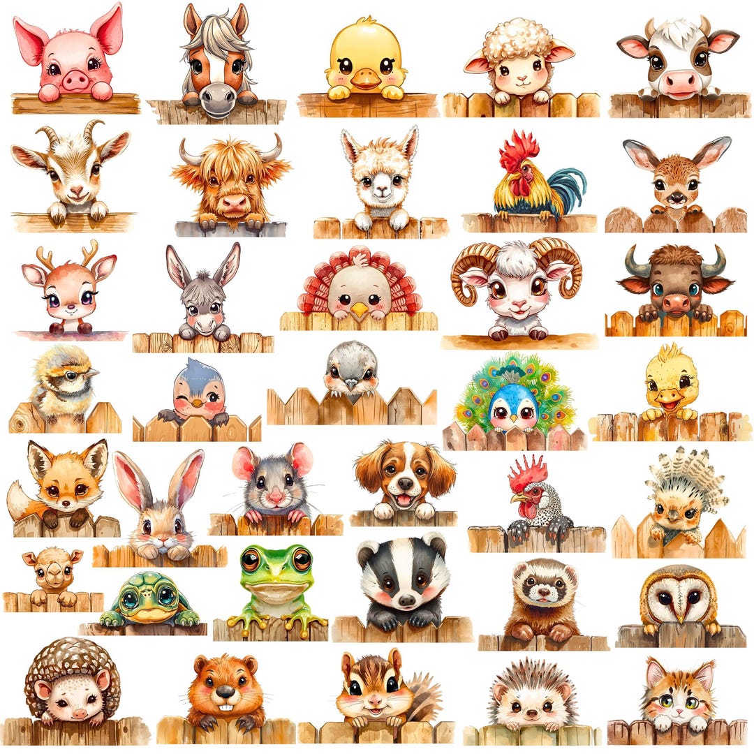 Peeking Animals Clipart Bundle Transparent PNG Set, 300 DPI JPEG ...