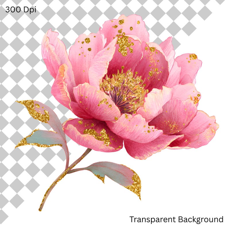 24 Abstract Flowers Clipart, Pink Gold Flower, Flowers Print, Printable ...
