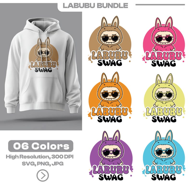 Labubu Swag SVG PNG Clipart Bundle, Cool Bunny Character Digital Art ...