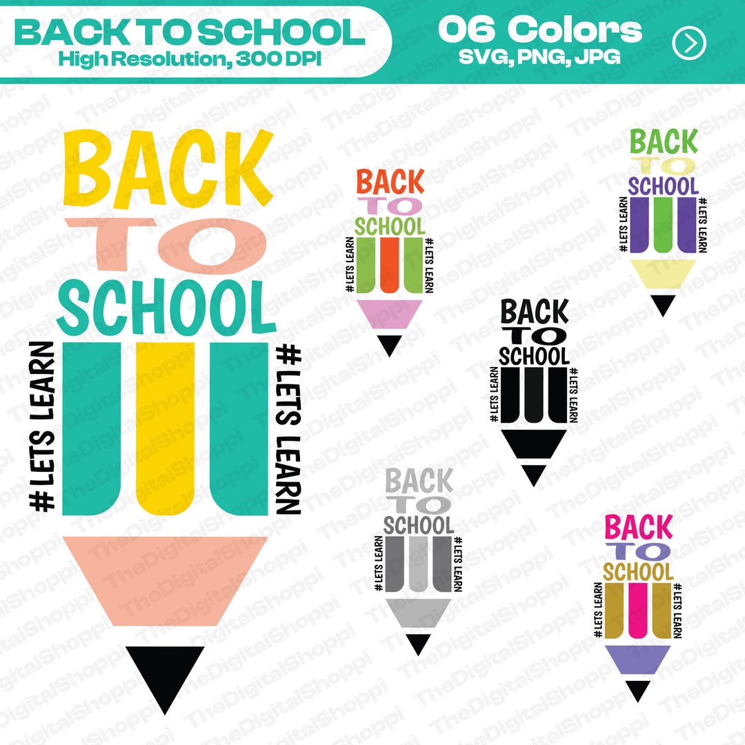 Back to School Pencil Clipart Bundle: Vertical Design (SVG, PNG, JPG ...