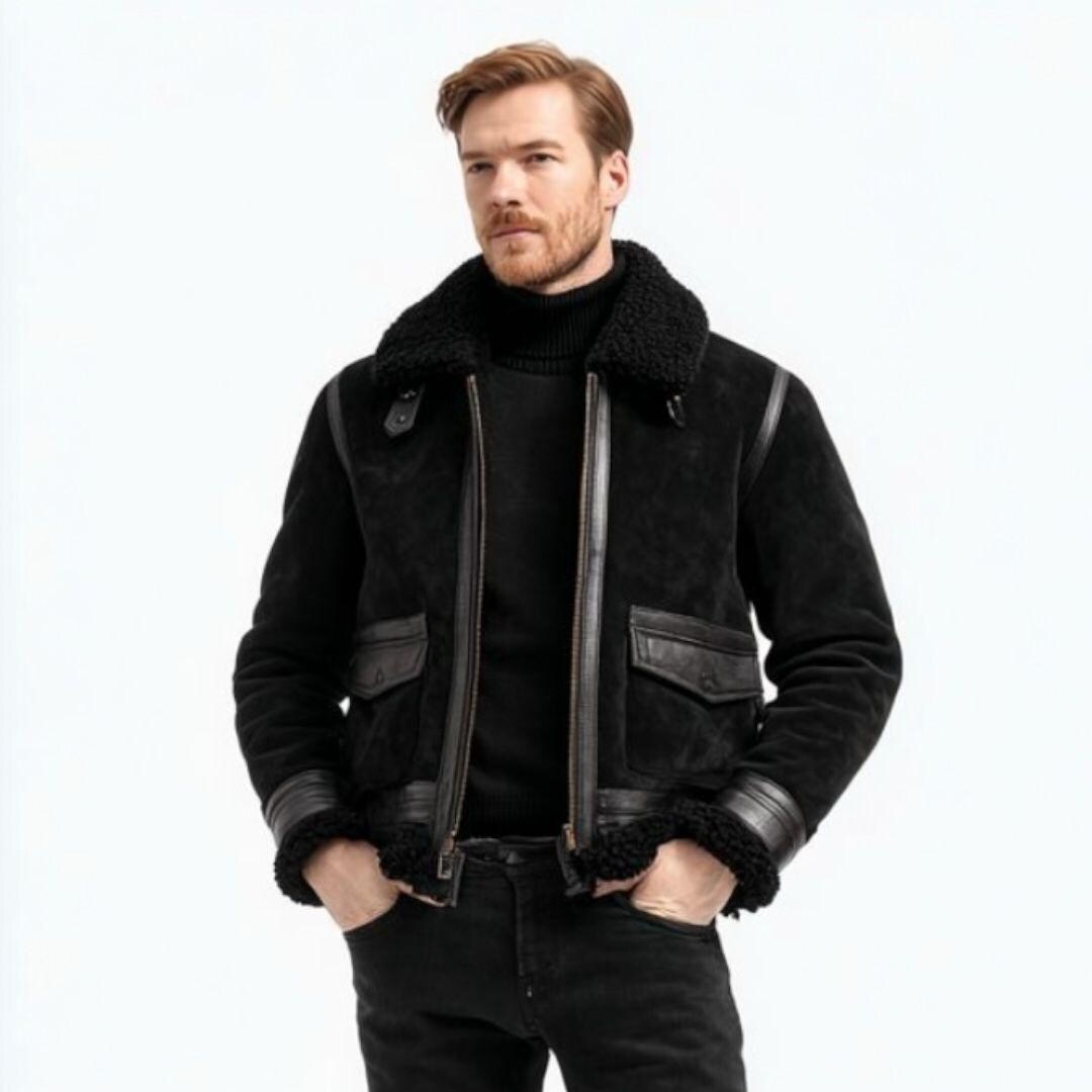 Black Suede Shearling B3 Jacket Men’s Pilot Aviator Bomber Style - Etsy