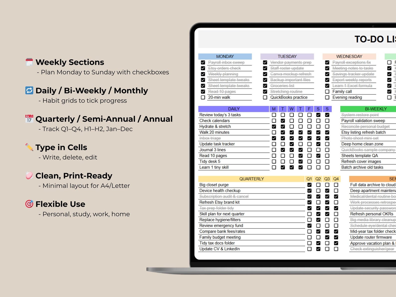 All-in-one To-do List Google Sheets | Weekly & Daily | Routine ...