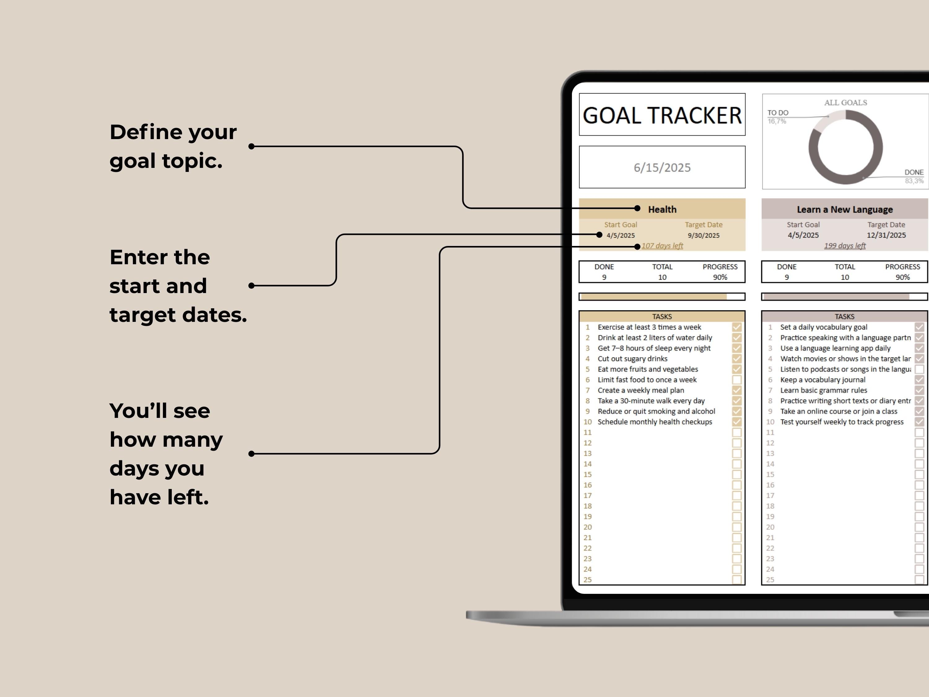 Excel & Google Sheets Goal Planner: SMART Goal Tracker (digital ...