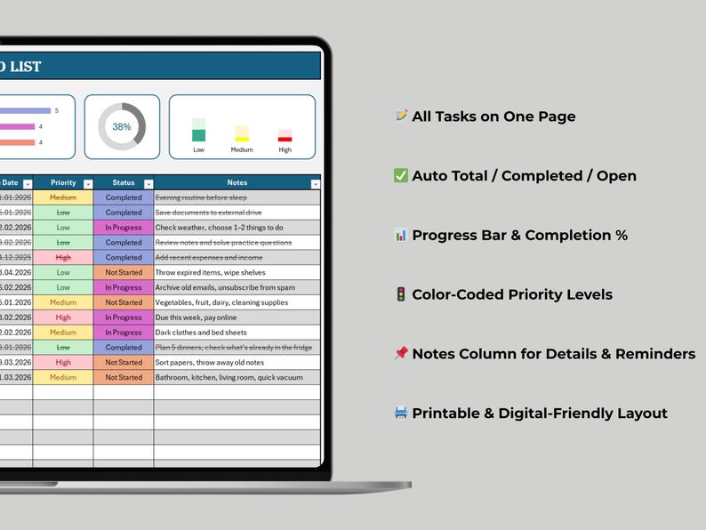 Task Tracker Excel | Simple To-do List | Single Tab Tracker - Etsy